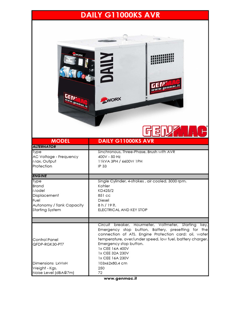 Daily G11000KS AVR Diesel Generator | PDF