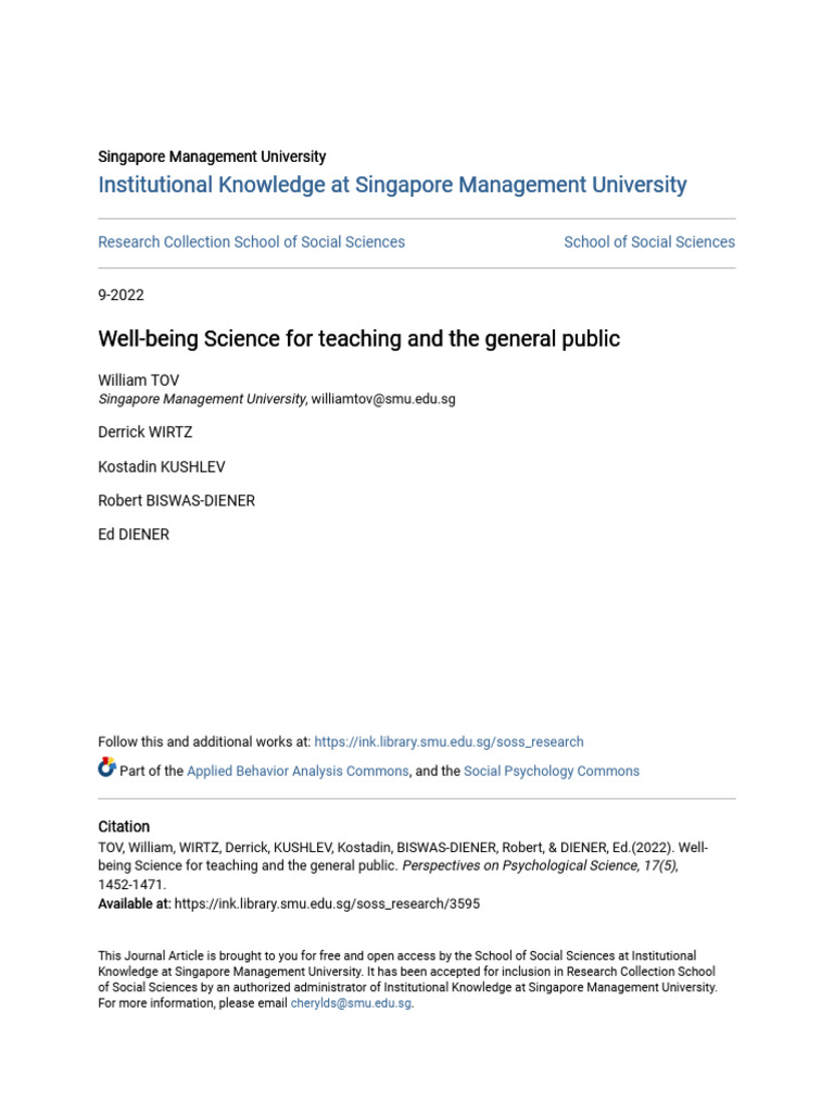 Well-Being Science For Teaching and The General Public | PDF ...