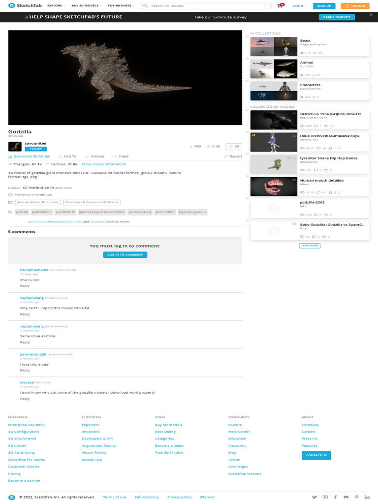 Godzilla - Download Free 3D Model by Savounited ( | PDF