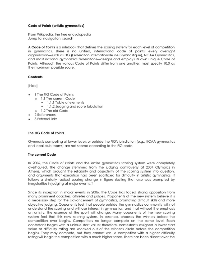 Code of Points | PDF | Gymnastics | Indoor Sports