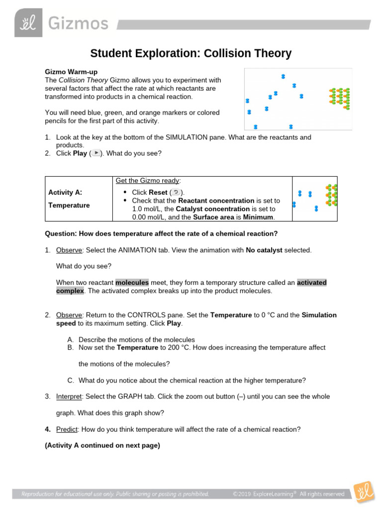 Gizmo CollisionTheory WS | PDF | Reaction Rate | Chemical Reactions