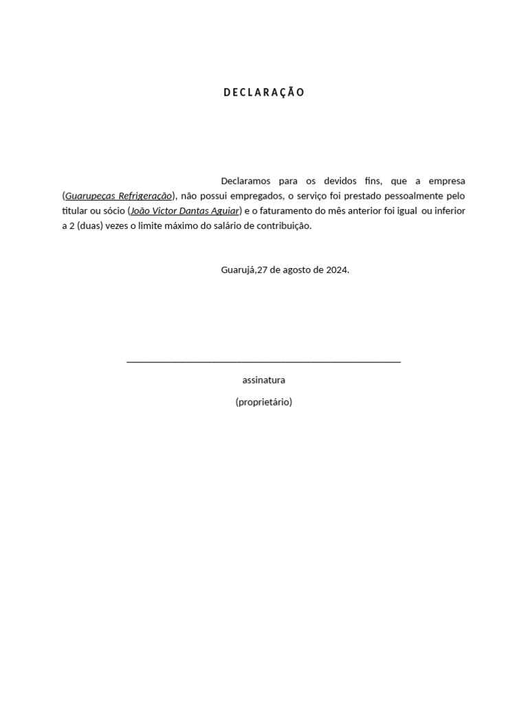 Modelo Declaração Isento - INSS | PDF