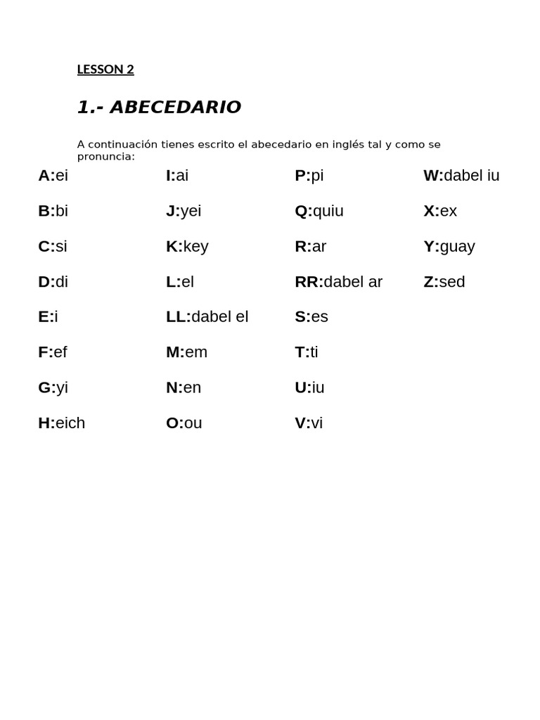 LESSON 2.abecedario y Numeros | PDF