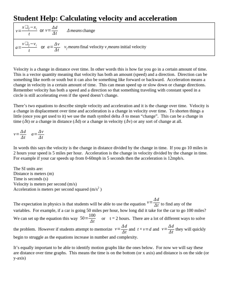 Student Help Calculating Velocity and Acceleration | PDF | Velocity ...