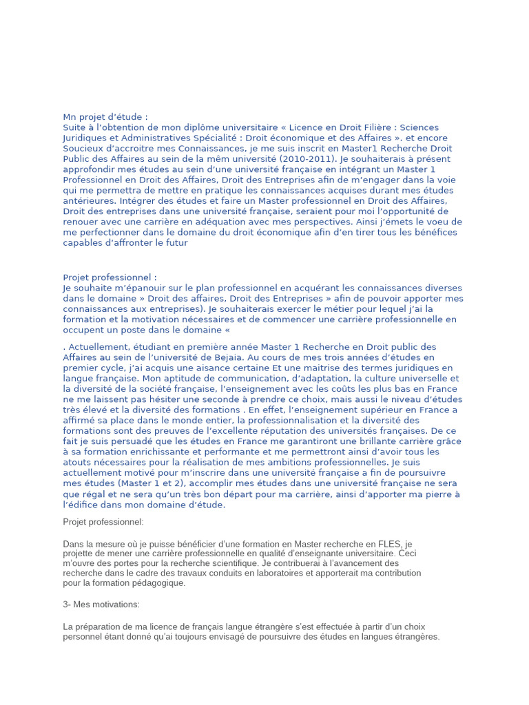 Projet d'études en Droit des Affaires | PDF | Science | Géographie