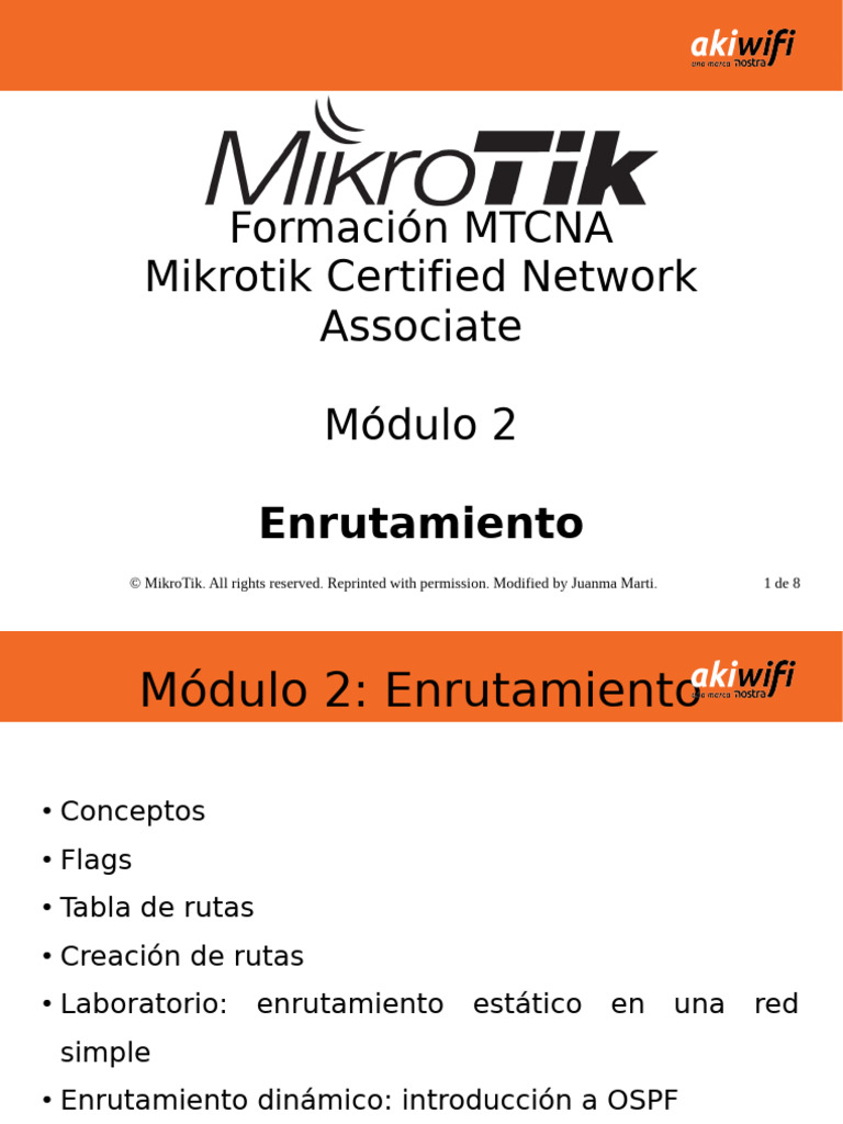 MTCNA-Modulo2-Enrutamiento | PDF | Enrutador (Computación) | Protocolos de internet