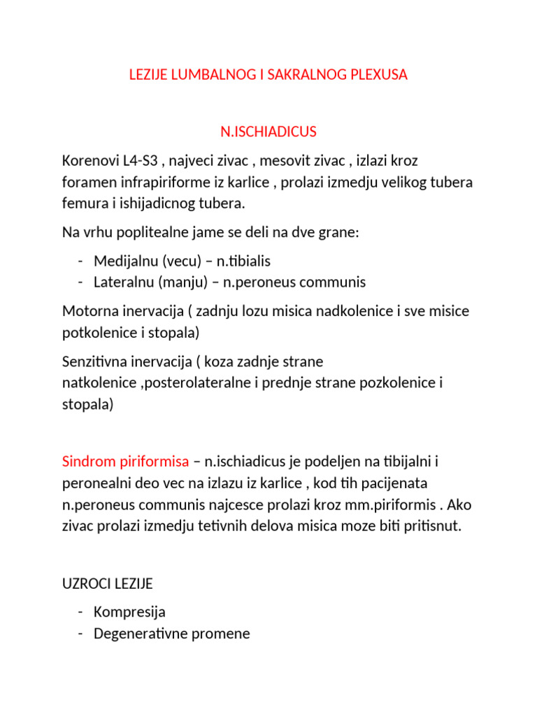 Lezije Lumbalnog I Sakralnog Plexusa | PDF