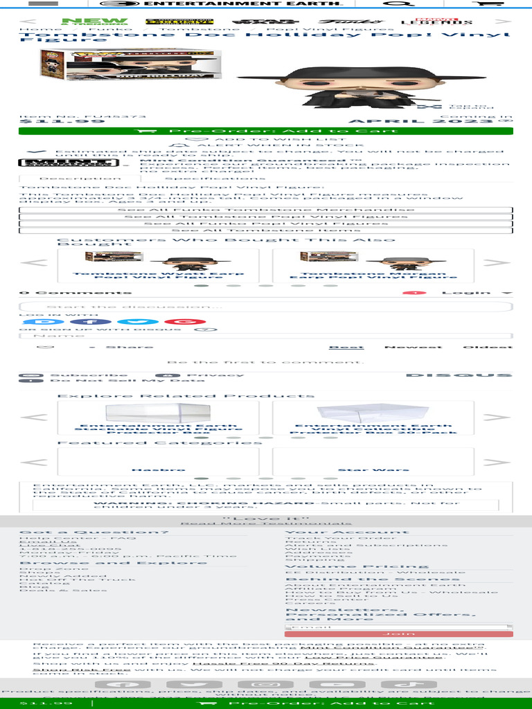Tombstone Doc Holliday Pop! Vinyl Figure - Entertainment Earth | PDF | Doc Holliday