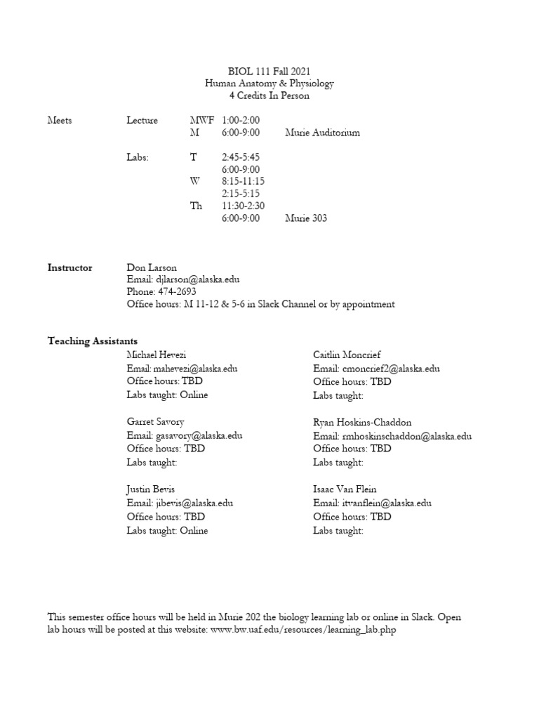 BIOL 111X - Human Anatomy & Physiology - Larson - 202103 | PDF | Tissue ...