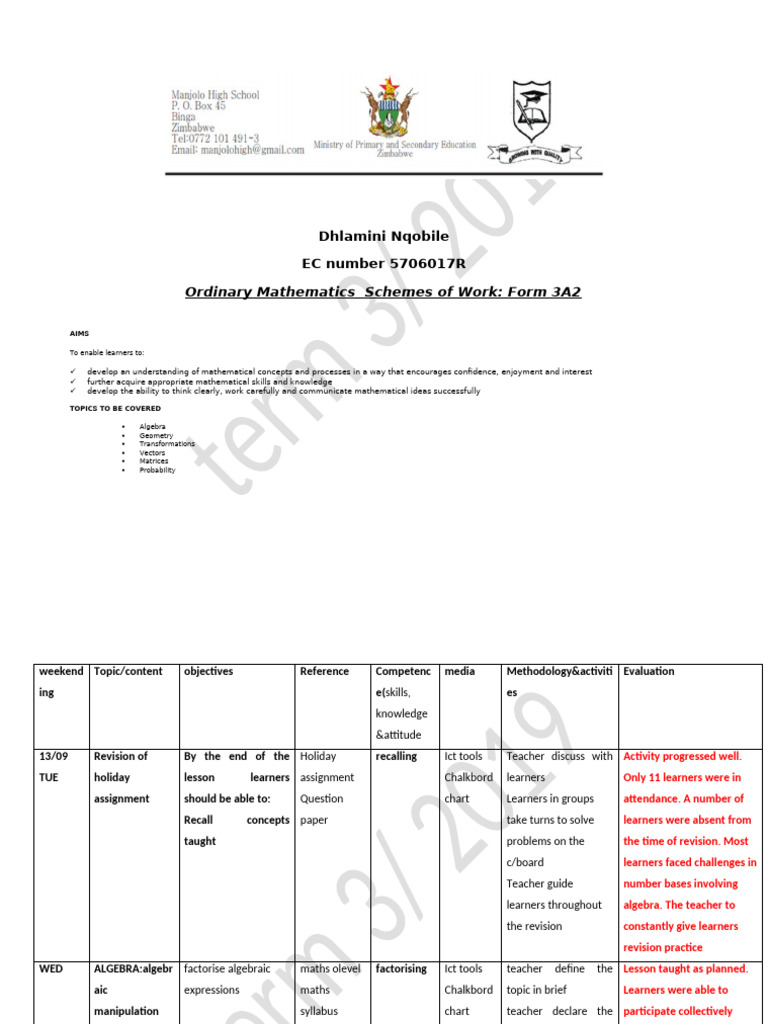 Form 3A2 Term3 Scheme Org | PDF | Mathematics | Algebra