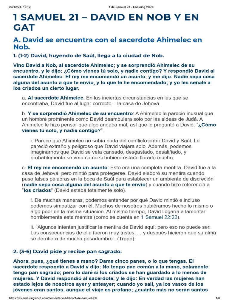 1 Samuel 21 - David en Nob y en Gat | PDF | David | Goliat
