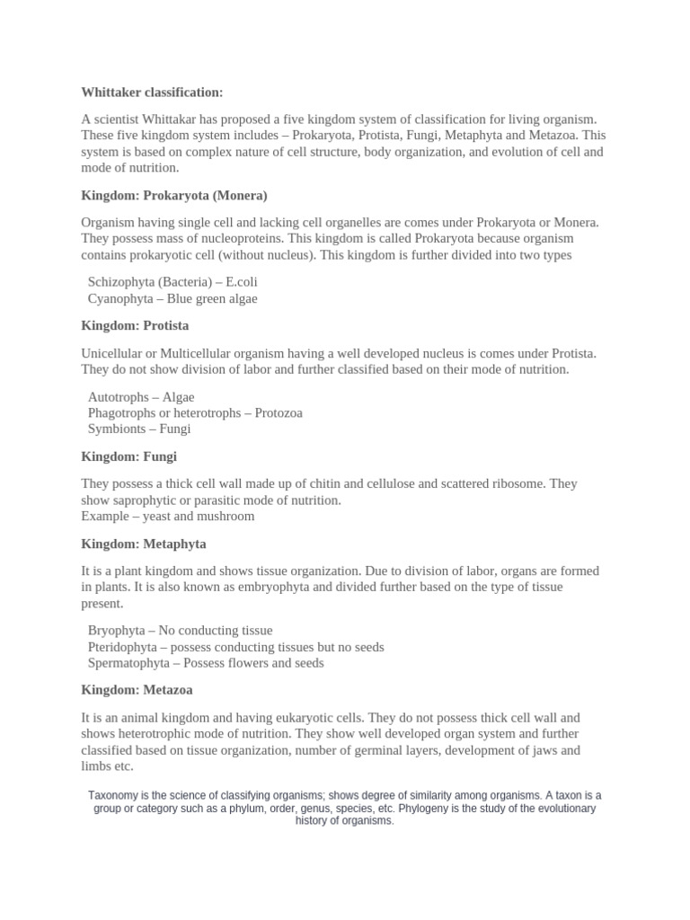 Whittaker Classification | PDF | Cell (Biology) | Archaea