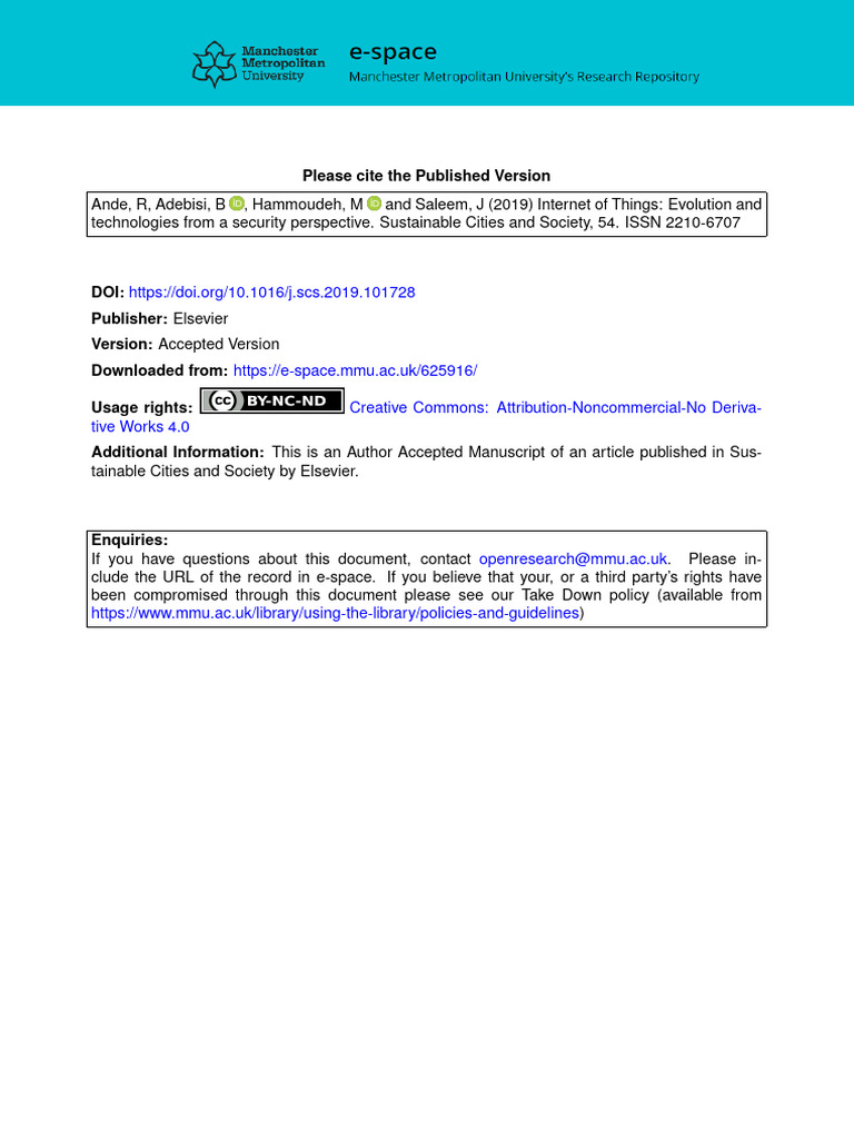 ELSEVIER Major Revisions MANUSCRIPT Internet of Things Evolution and ...