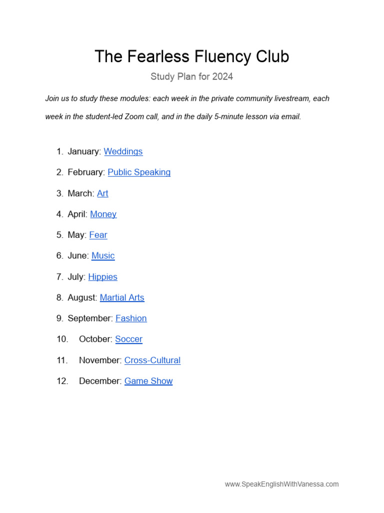 The Fearless Fluency Club - 2024 Study Plan | PDF