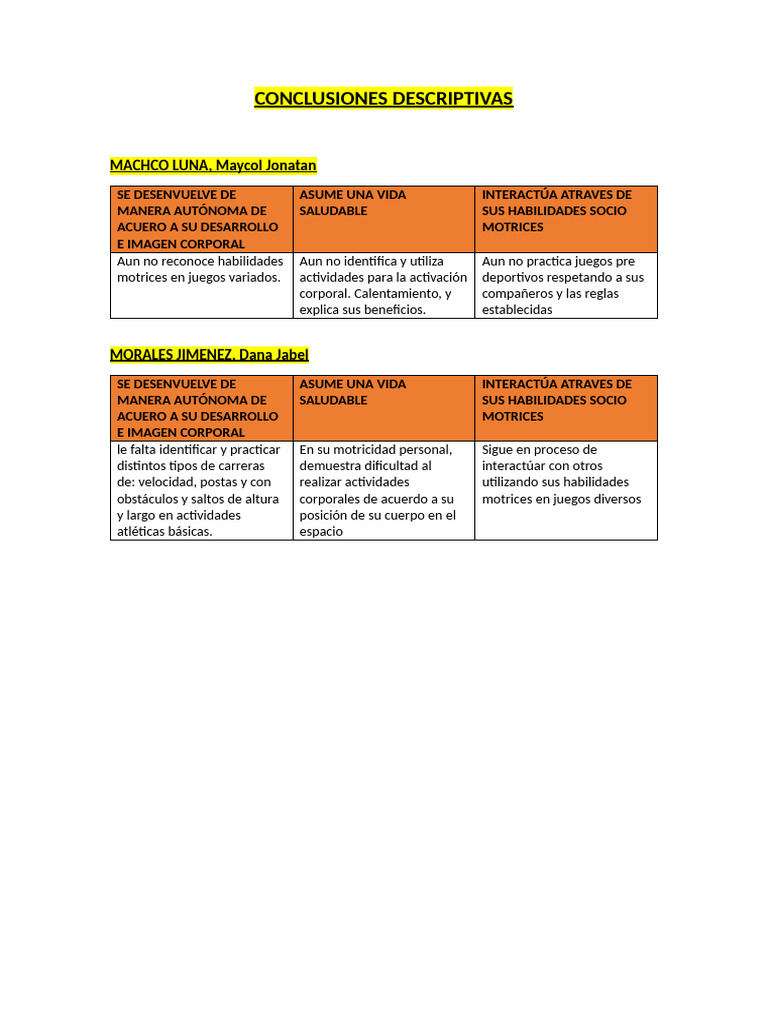Conclusiones Descriptivas | PDF