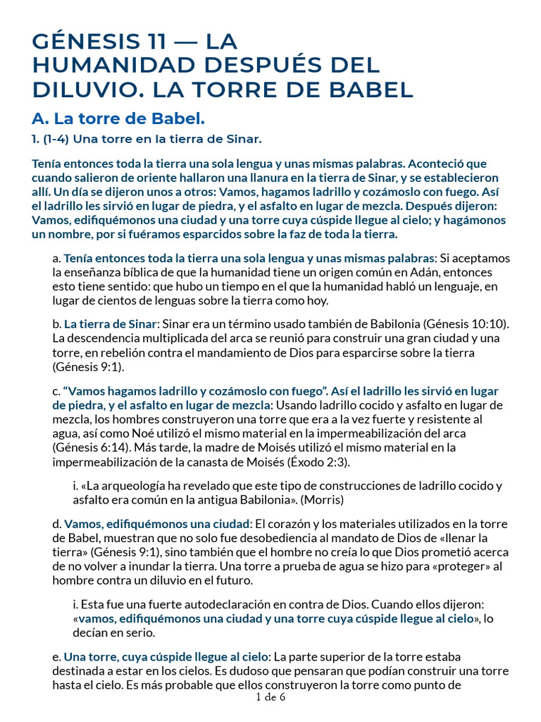 Génesis 11 — La Humanidad Después Del Diluvio. La Torre de Babel | PDF | Abrahán | Libro del Génesis