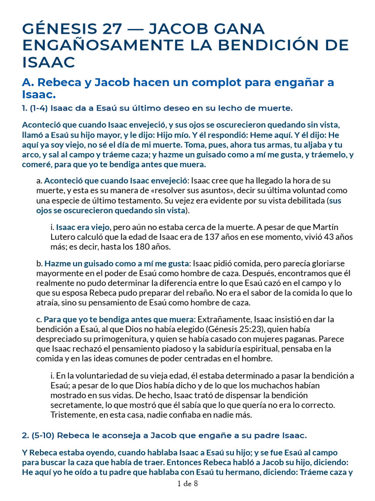 Génesis 27 — Jacob Gana Engañosamente La Bendición de Isaac | PDF | Jacob | Bendición