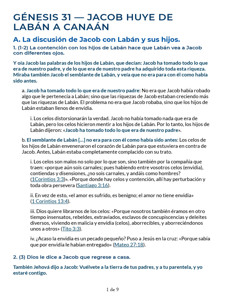 Génesis 31 — Jacob Huye de Labán a Canaán | PDF | Jacob | Rachel