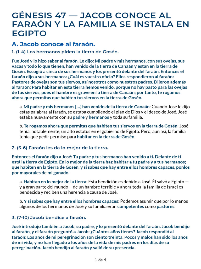 Génesis 47 — Jacob Conoce Al Faraón y La Familia Se Instala en Egipto ...