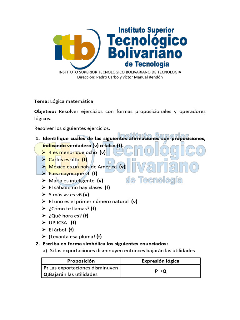 Tarea 1 Logica Matematica | PDF | Proposición | Lógica