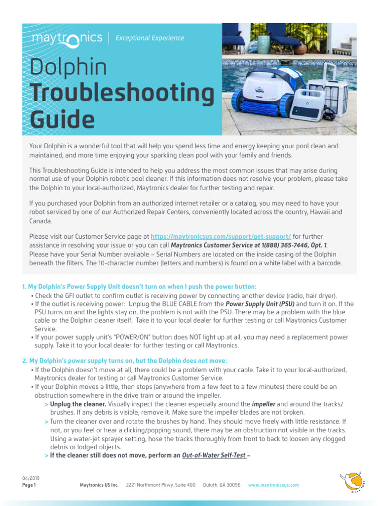 Dolphin Troubleshooting Guide | PDF | Water | Filtration