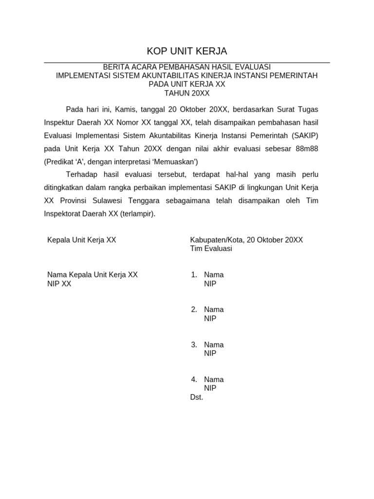 Evaluasi SAKIP Unit Kerja XX 20XX | PDF