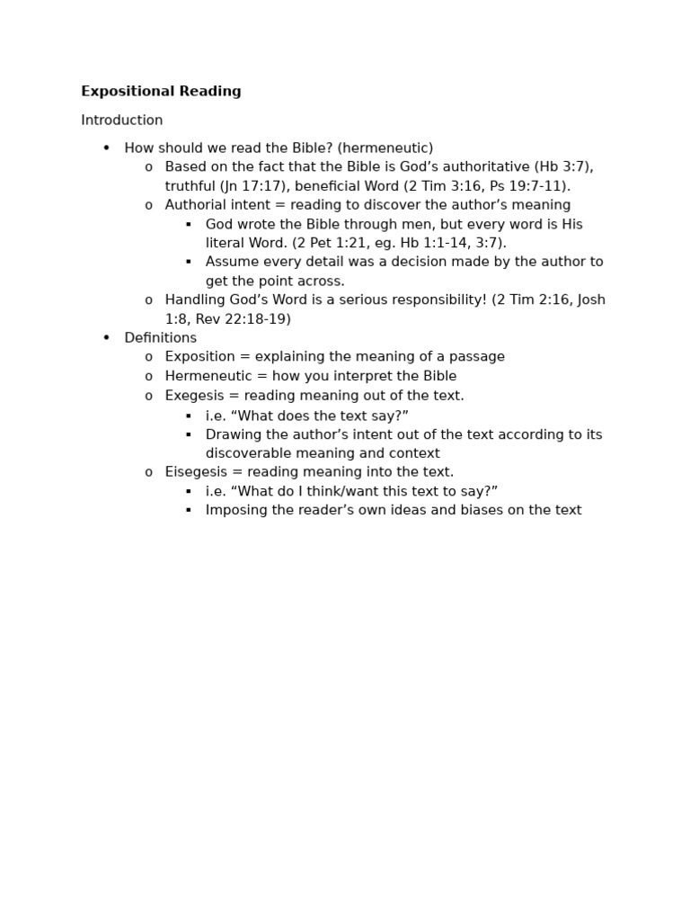 CH 1 - Notes On Expositional Reading | PDF | Religious Belief And Doctrine