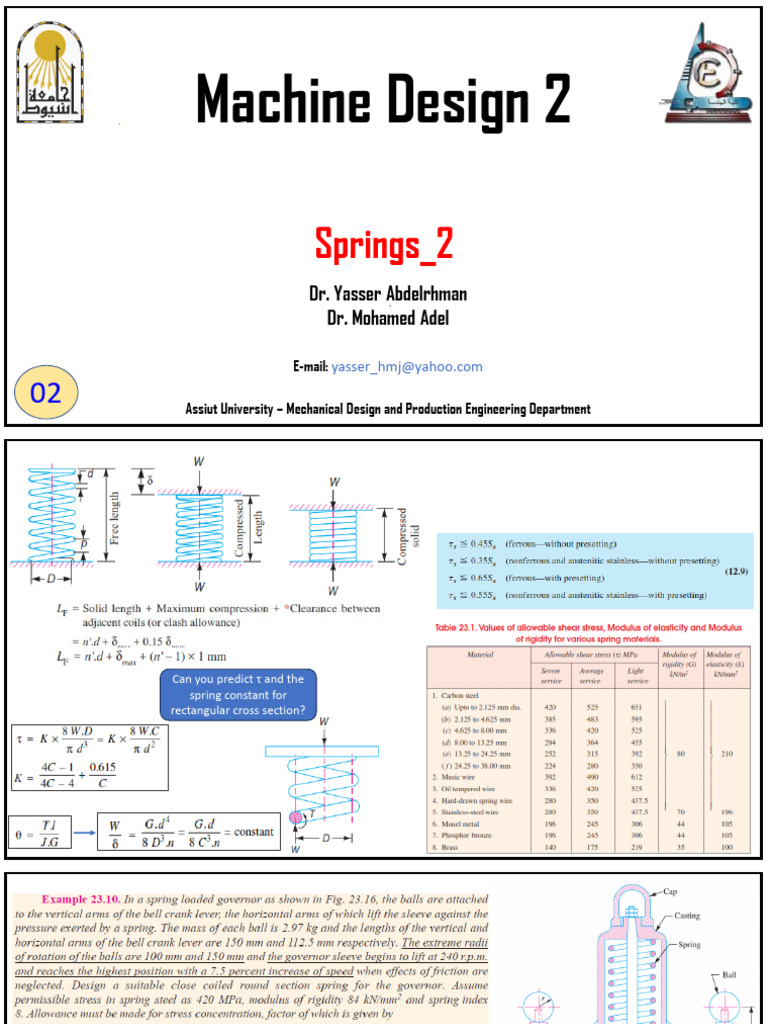 Machine Design 2 Lec - 02 Design of Springs - 2 | PDF | Strength Of ...