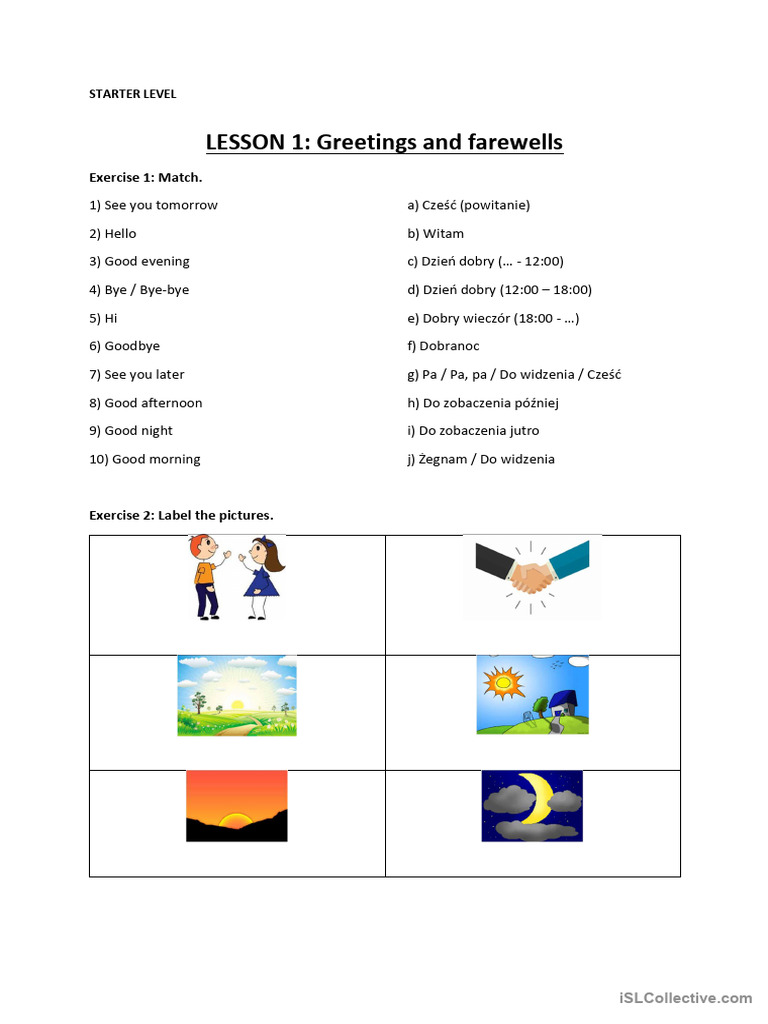 Greetings & Farewells - Part 2 (Worksheet) | PDF