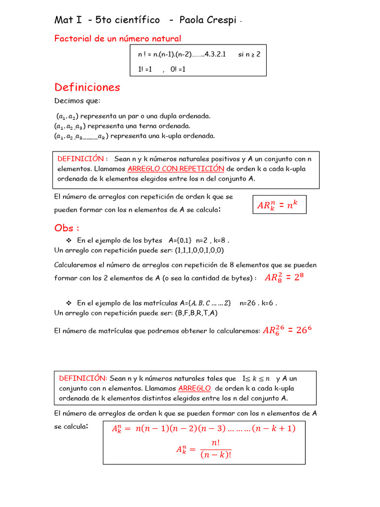 Definiciones de Combinatoria C | PDF | Matemática Elemental | Funciones y mapeos