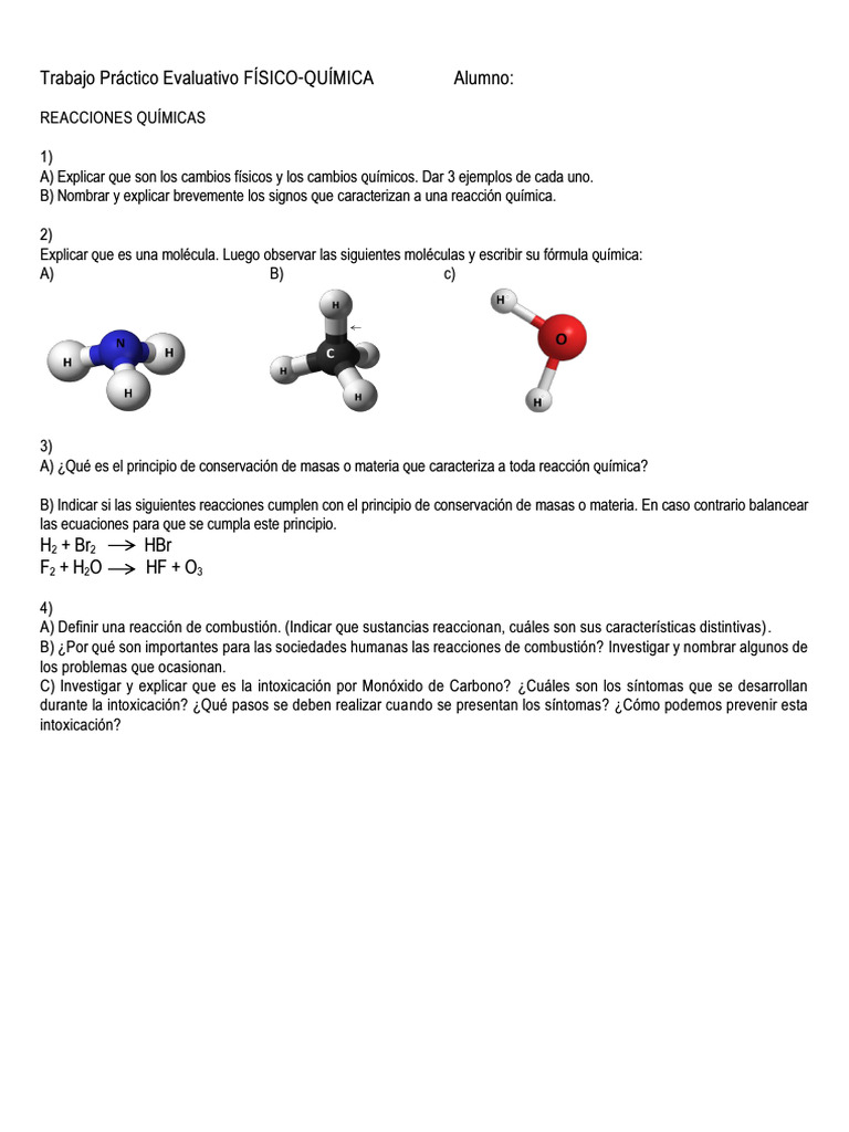 TP. Evaluativo 3 F-sico-Qu-mica - Reacciones Qu-micas | PDF