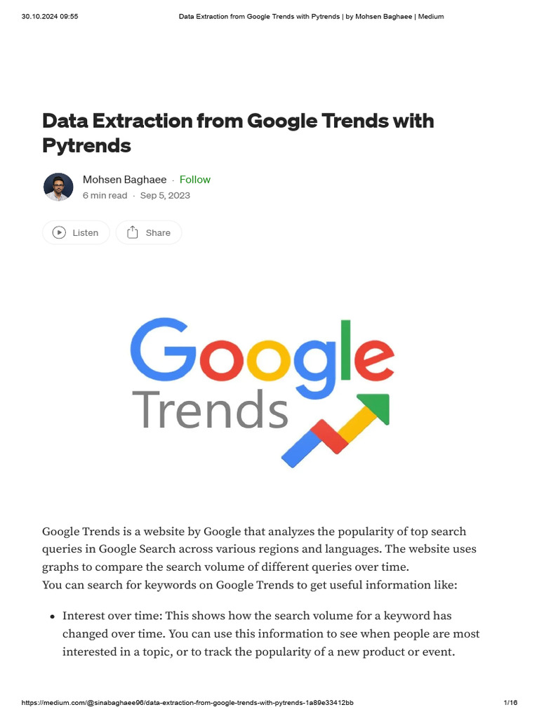Data Extraction From Google Trends With Pytrends - by Mohsen Baghaee - Medium | PDF | Cognitive ...