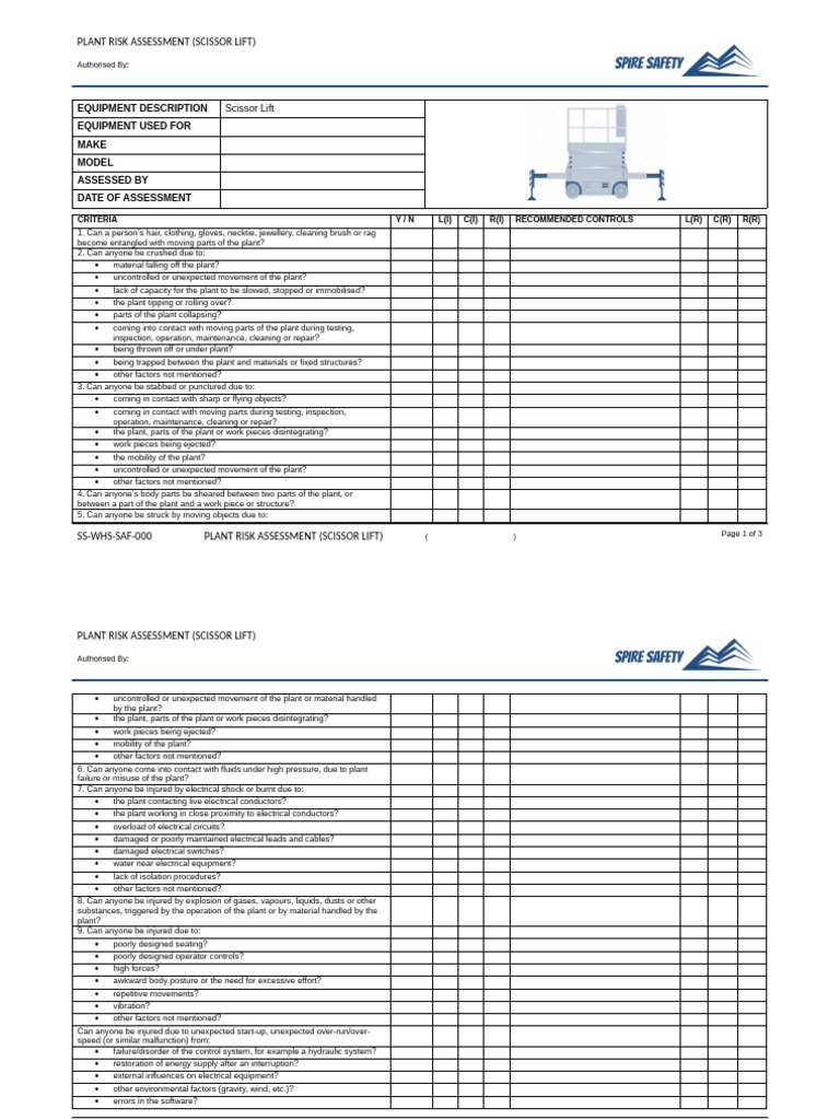 Scissor Lift Risk Assessment Guide | PDF | Risk | Safety