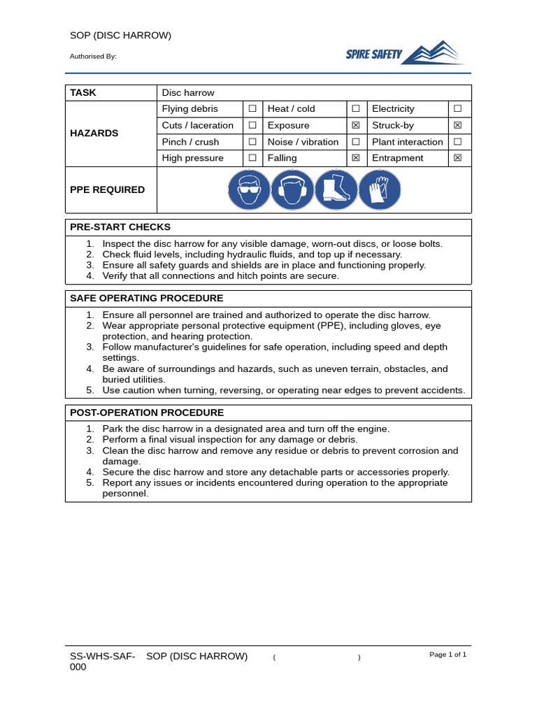 SS-WHS-SAF-000897-Safe-Operating-Procedure-Disc-Harrow | PDF