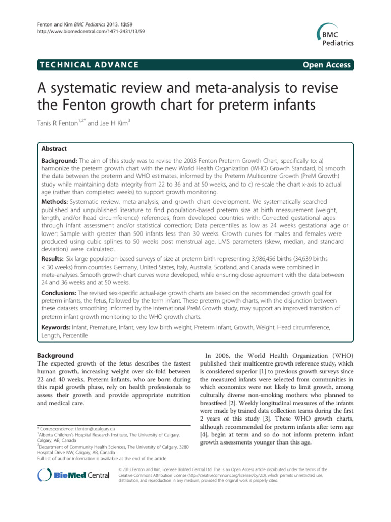 Meta-Analysis To Revise Fenton Charts | PDF | Preterm Birth | Quartile