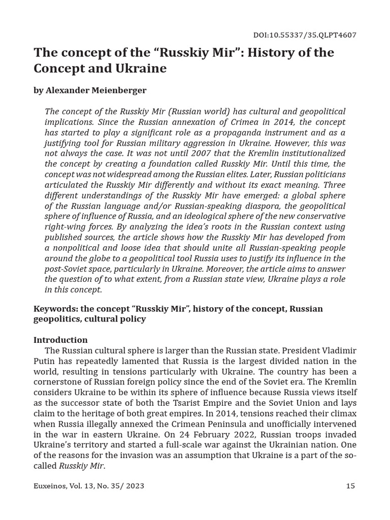Evolution of the Russkiy Mir Concept | PDF | Russian Orthodox Church ...