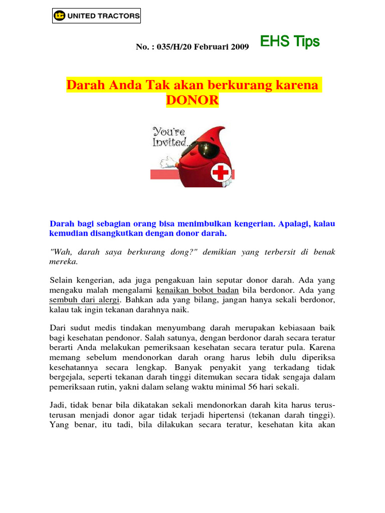 Darah Anda Tak akan berkurang karena donor | PDF