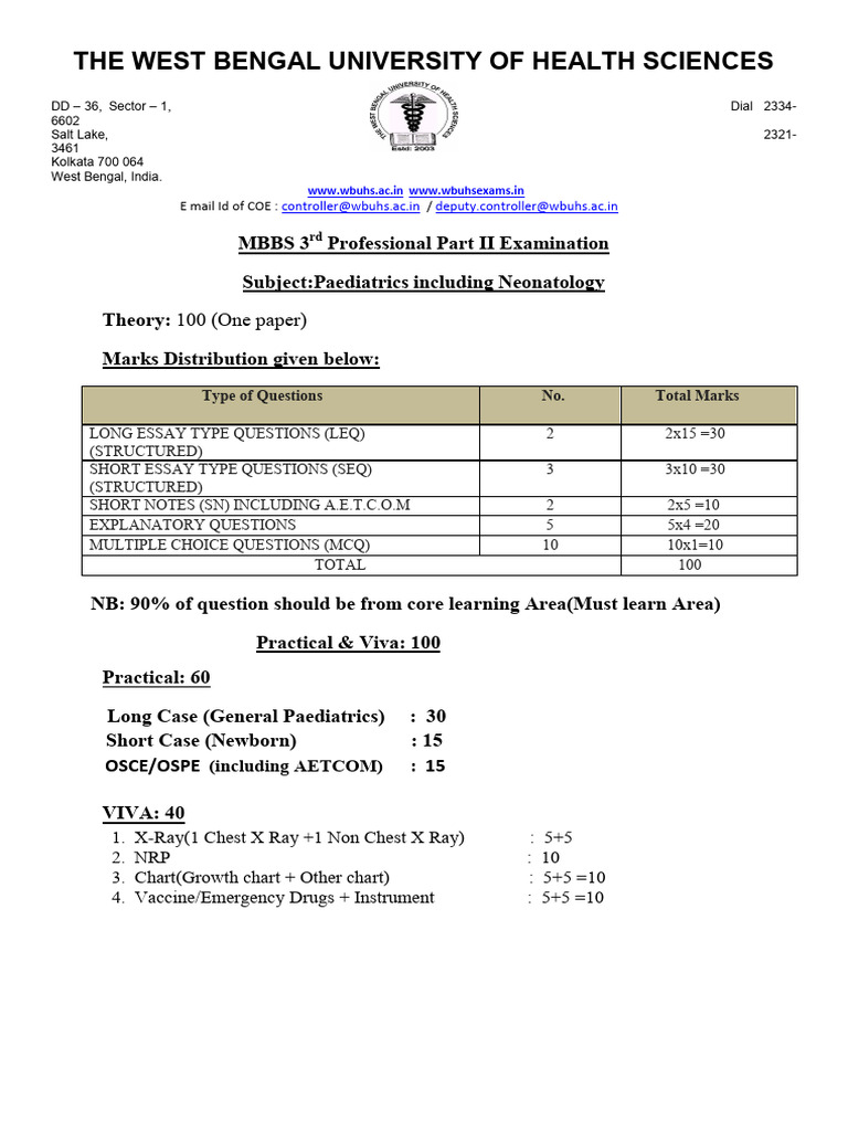 Paediatrics Including Neonatology Marks Distribution & Syllabus MBBS ...