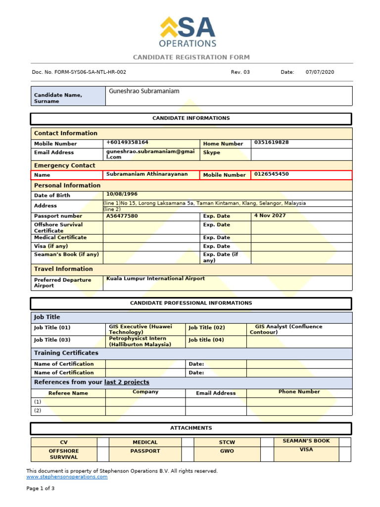 Form Sys06 So NTL HR 002 Rev03 Candidate Registration Form | PDF ...