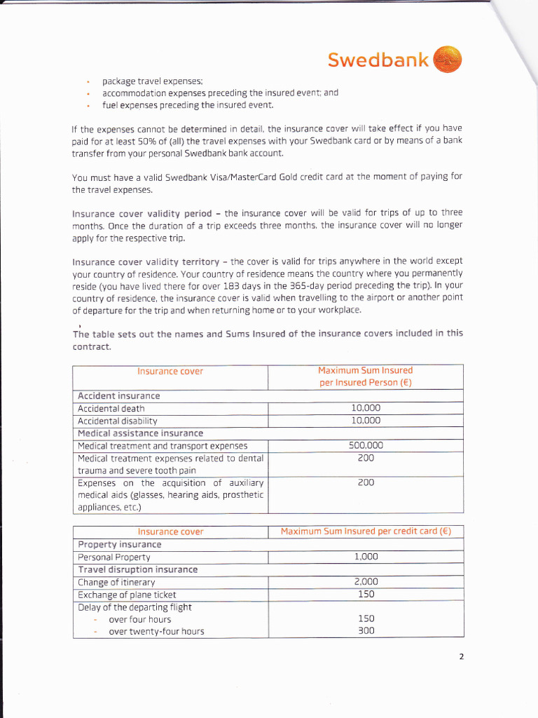 Annual Swedbank Insurance Limits | PDF | Indemnity