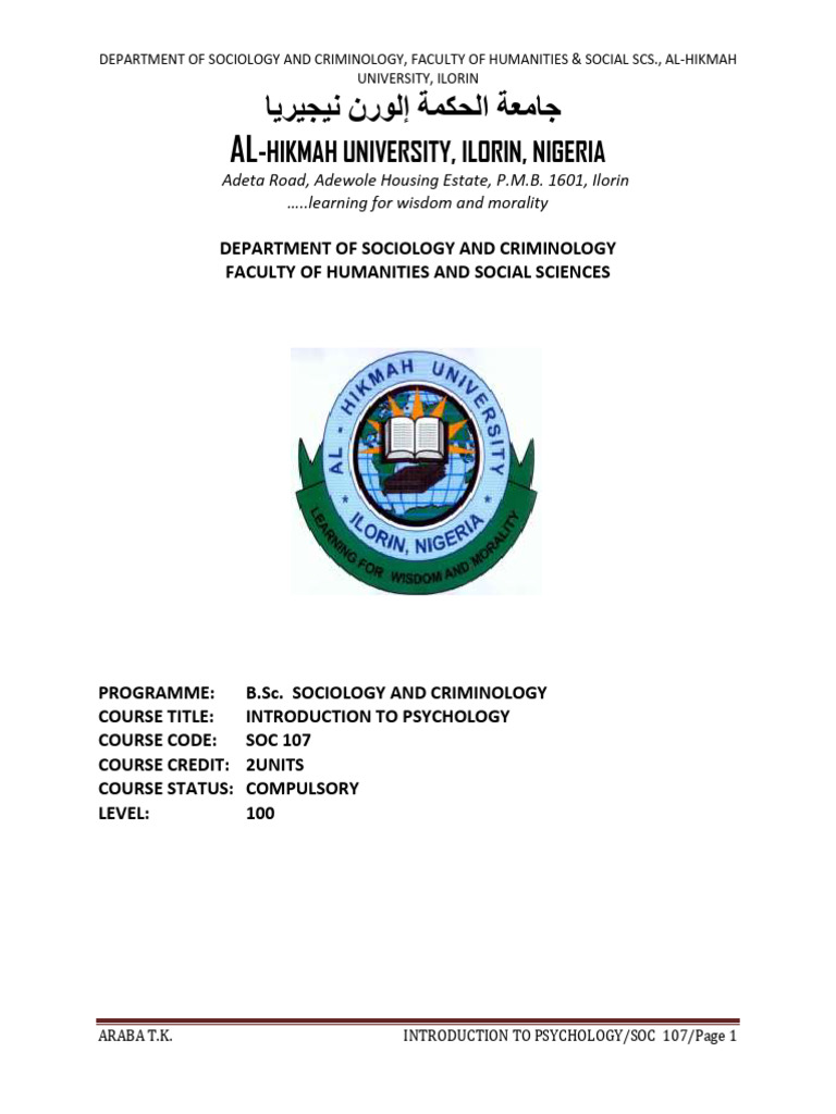 SOC 107 LECTURE NOTE THREE FOR 20242025 SESSION | PDF | Social Sciences | Psychology