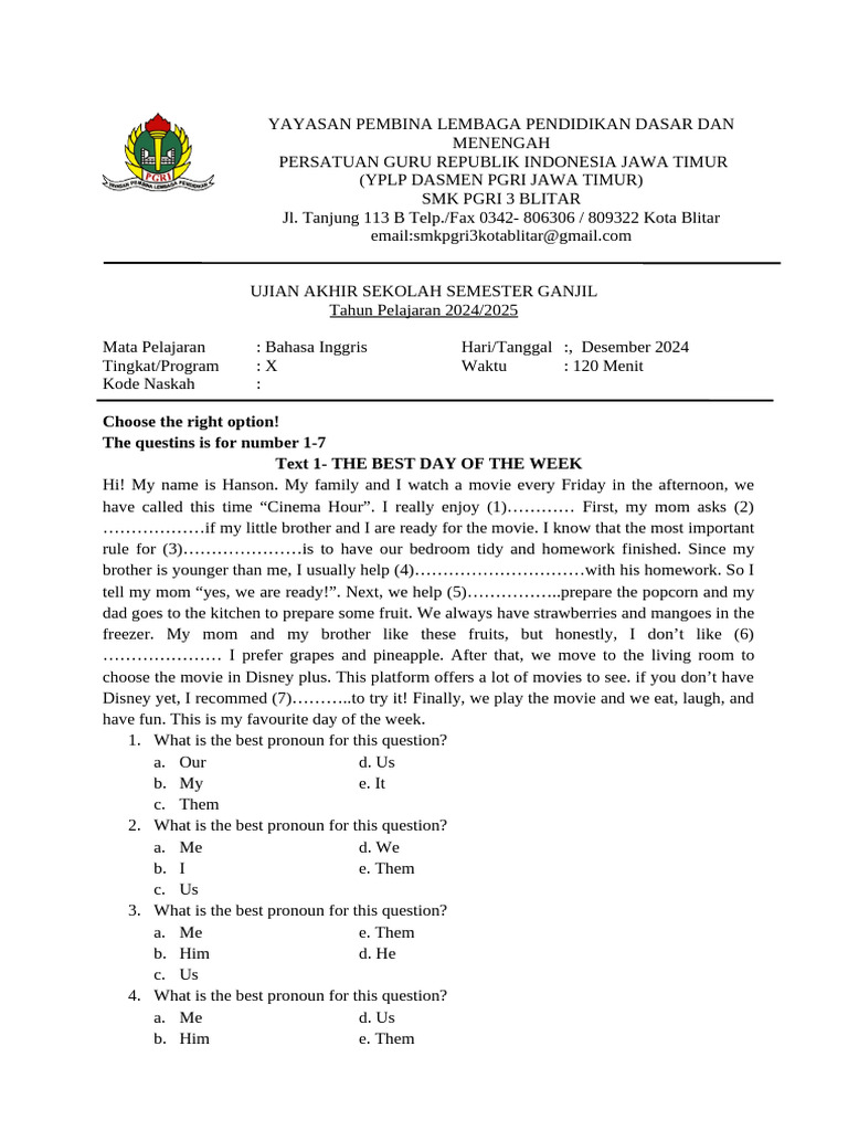 Dita-soal Uas Ganjil-x Big | PDF