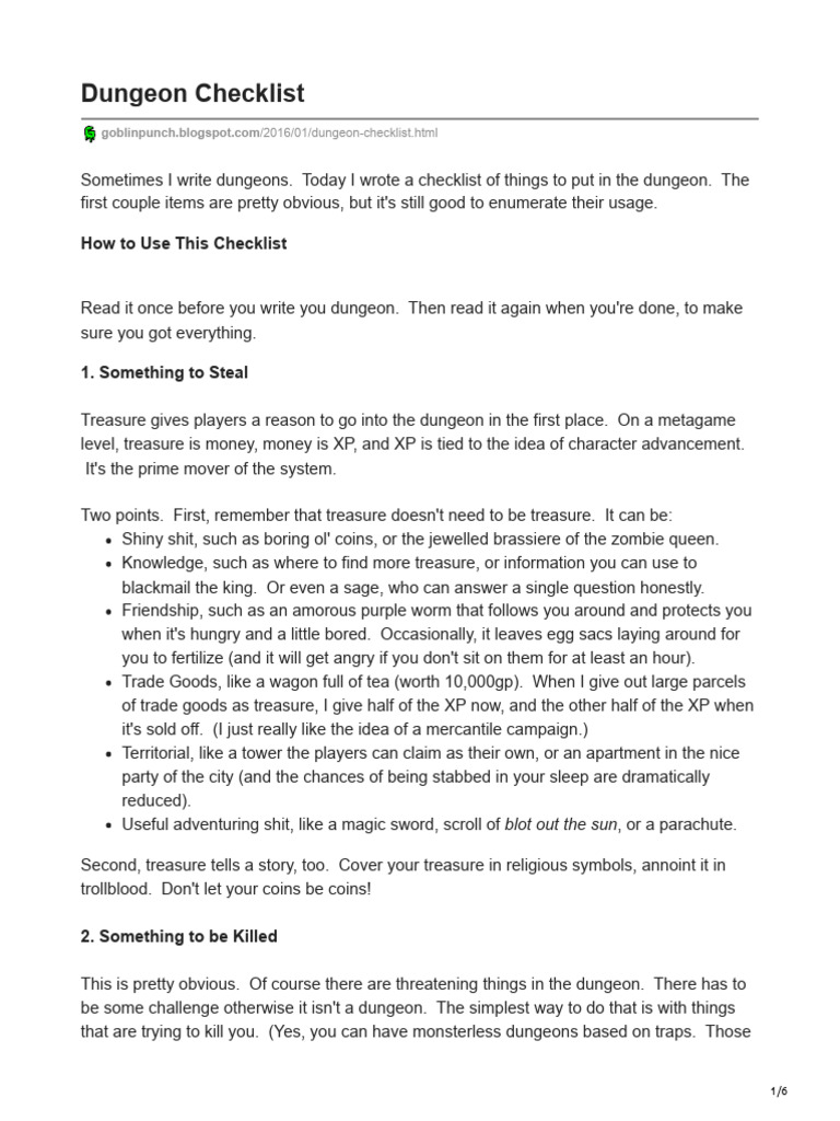 Dungeon Checklist | PDF