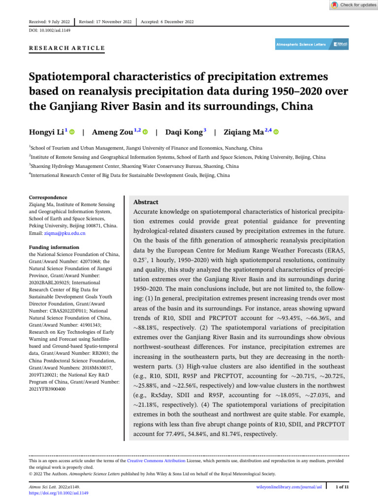 A1 Atmospheric Science Letter Author (2) 2022 | PDF | Precipitation ...