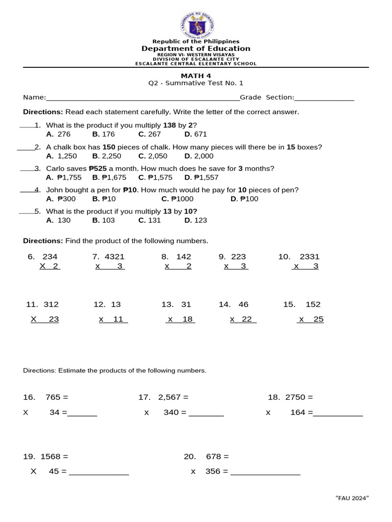 Math_Q2_1st Summative Test | PDF