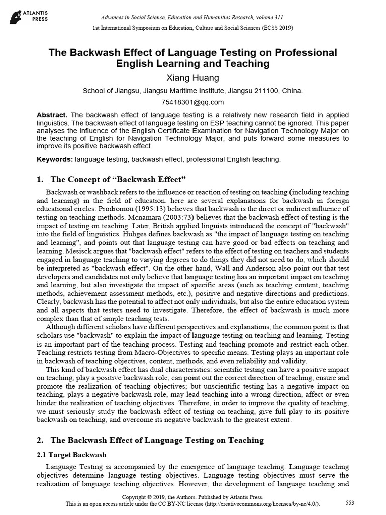 The Backwash Effect of Language Testing On Profess | PDF | Validity ...