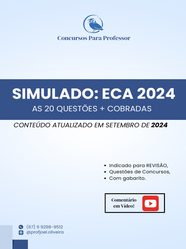 Simulado ECA 2024: 20 Questões com Gabarito | PDF | Pré-escola | Adolescência