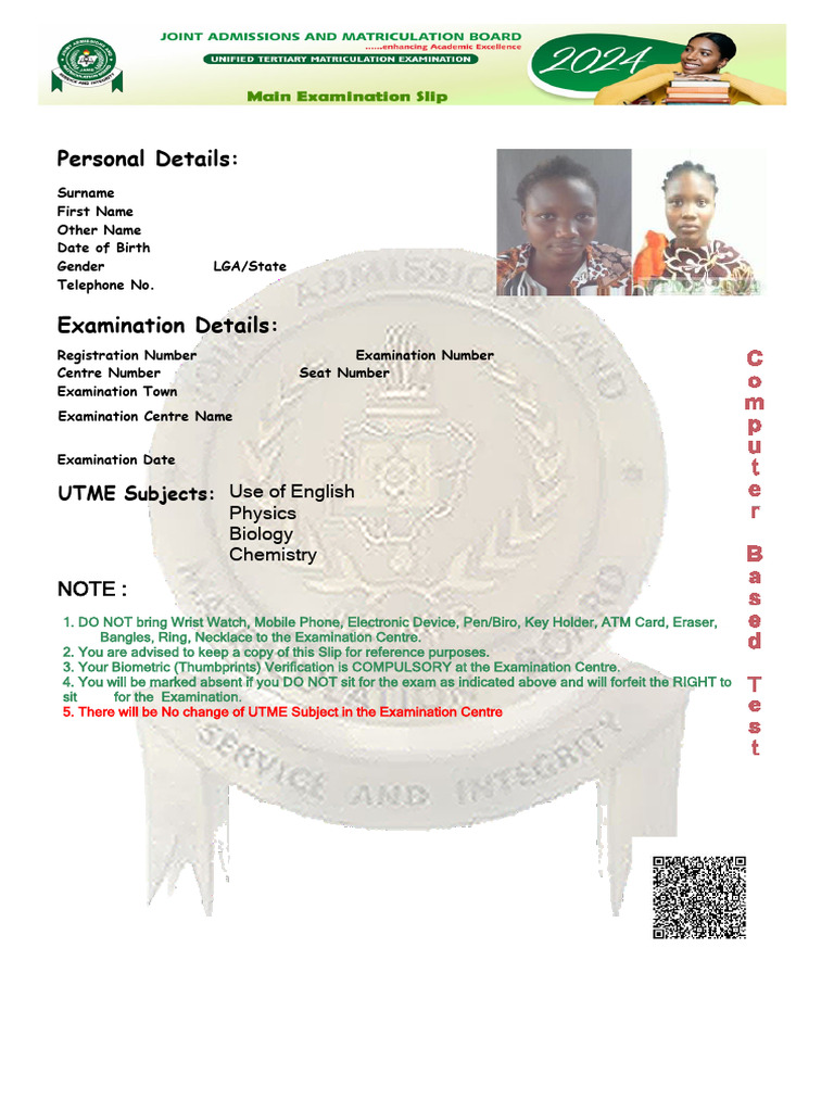 Main Examination Slip | PDF