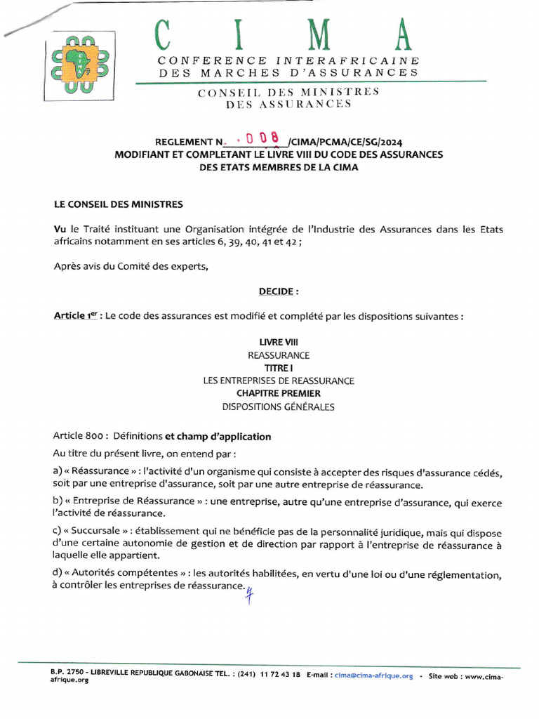 Règlement N°008-24 Modifiant Et Complétant Le Livre VII Du Code Des ...