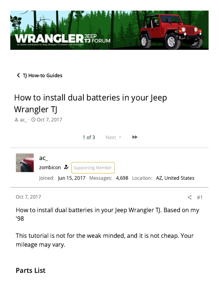 Dual Battery Install Guide for Jeep TJ | PDF | Manufactured Goods